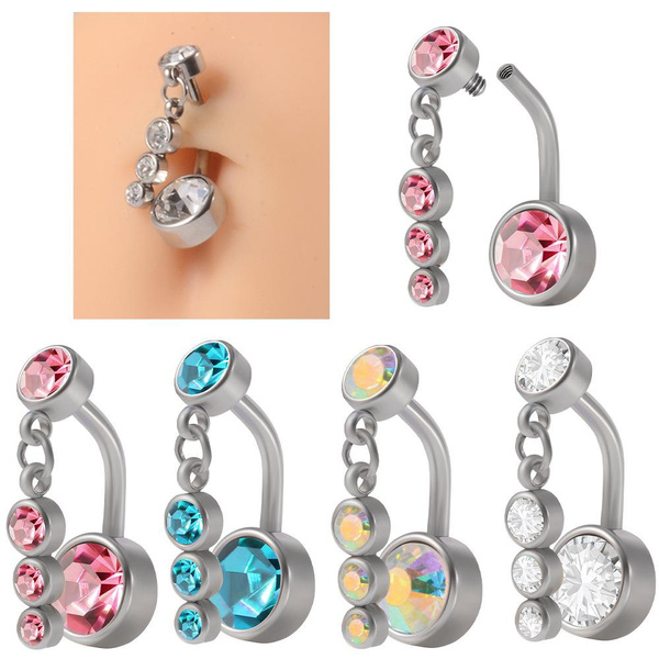1PC Surgical Steel Dangle Belly Button Ring CZ Internally Threaded ...