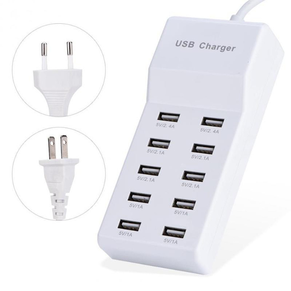 USB Charging Station for Multi Devices 10-Port USB Charger Station with ...