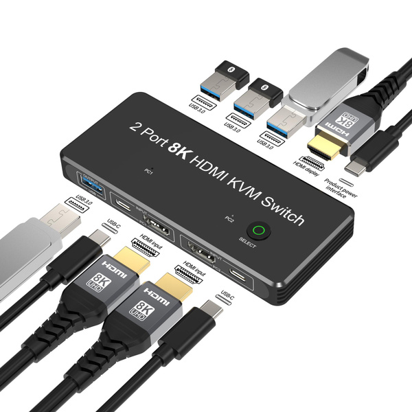 2 Port 8K HDMI KVM Switch HDMI-compatible USB Switcher 8K @60Hz 4K ...