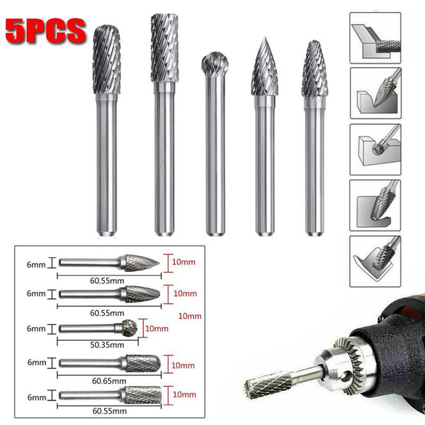 5PCS Metal Tungsten Carbide Rotary Burr Set Drill Die Grinder Shank ...