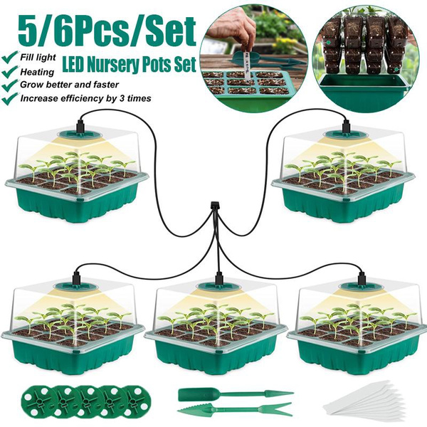 5/6Pcs/Set Plant Growing Tray Set LED Light Nursery Pots Growing Cells ...
