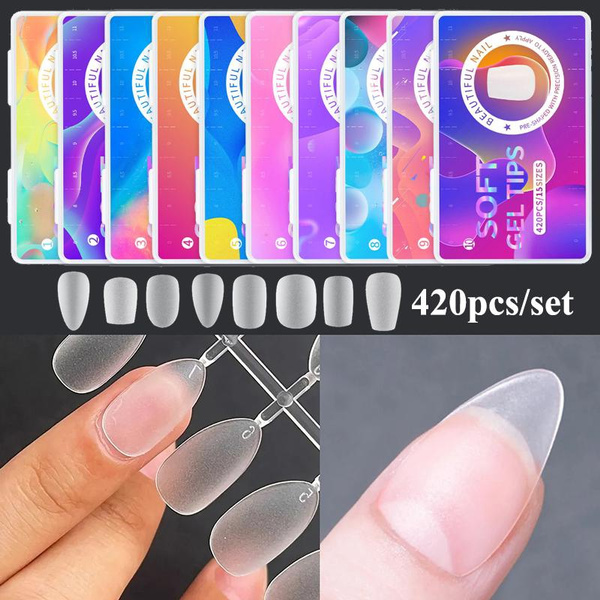 420pcs/set 15sizes Full Cover Sculpted Nail Tips Frosted Short Round ...