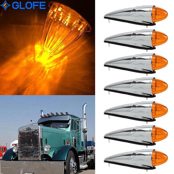 Watermelon Chrome Cab 17 Amber LED Roof Marker Light Truck Set of 7 ...