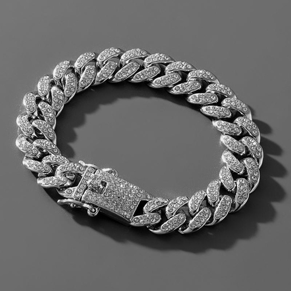 HipHop Men/Women 13MM Cuban Link Chain Bracelet Bling Iced Out ...