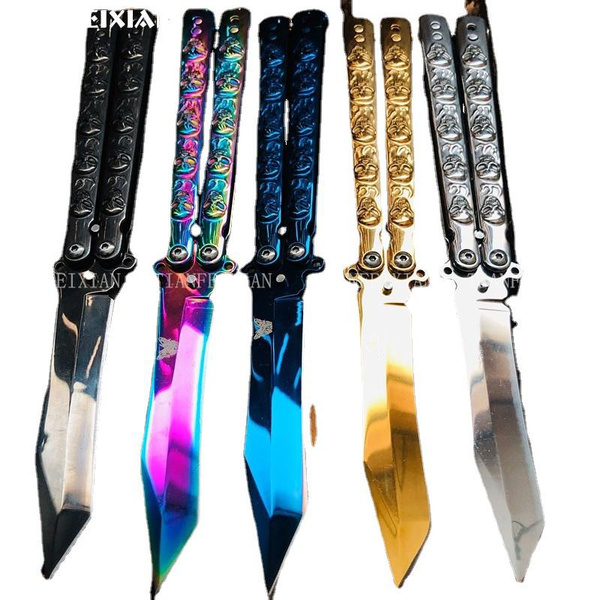 HOT !Butterfly knife CSGO Balisong Trainer Lover ,3D Skull Engraved ...