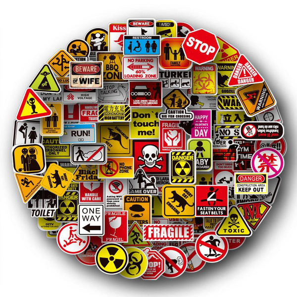 10/50/100pcs Cartoon Warning Stickers Danger Banning graffiti Stickers ...