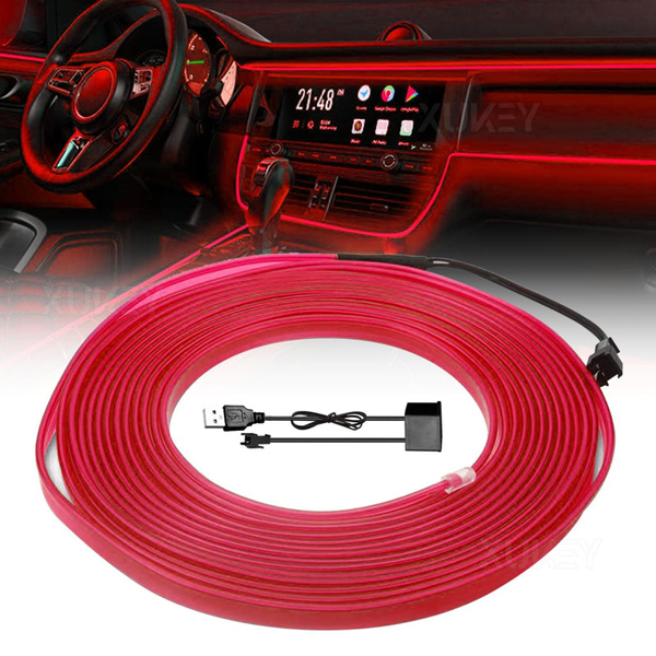 Wire Interior Car LED Strip Lights USB Neon Glowing Strobing Wire ...