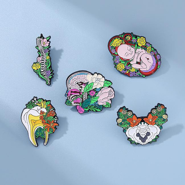 Colorful Floral Organs Enamel Pins Creative Fetus Uterus Brain Brooch ...