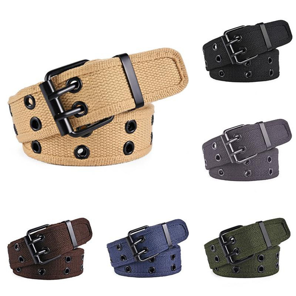 1PC New Fashion Canvas Belts Casual Double Hole Buckle Belt Adjustable ...