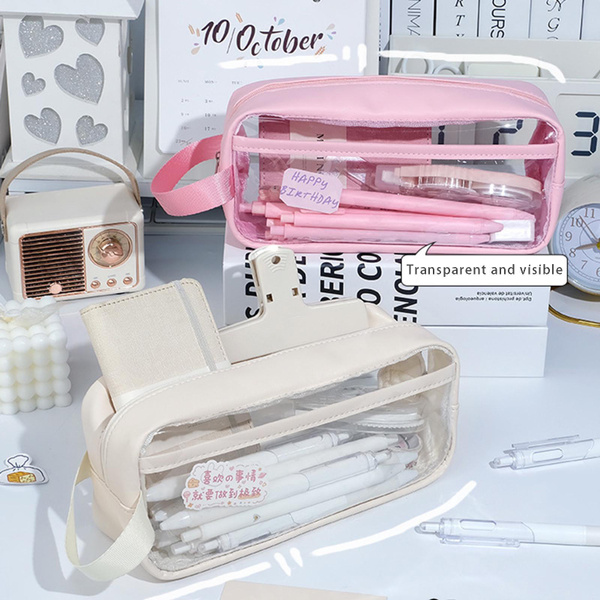 Large Capacity Transparent Pencil Bag Aesthetic Student Pen Cases ...