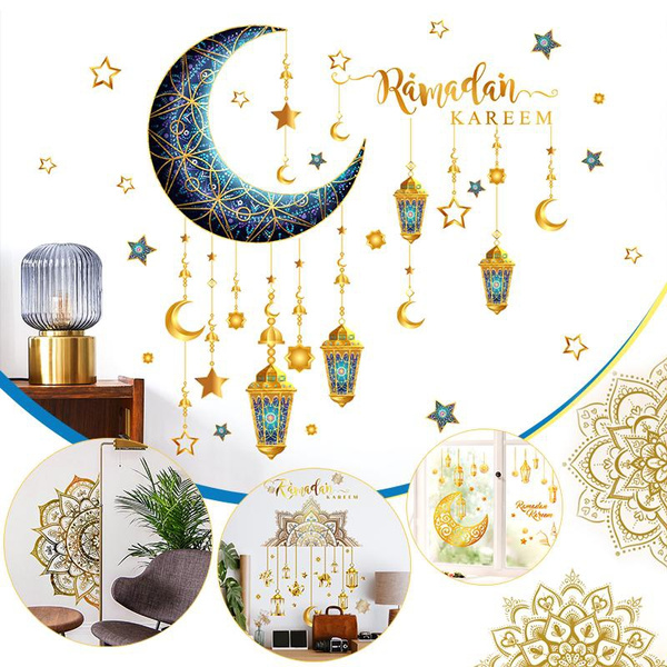 6 Types Gold Datura Pattern Moon Star Ramadan Wall Stickers Eid Mubarak ...
