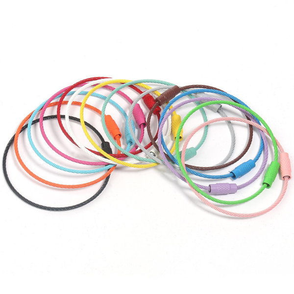 10pcs Colorful Stainless Steel Wire Keychain Cable Loop Screw Lock Rope ...