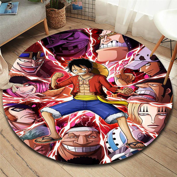 Cartoon One Piece Round Floor Mats for Living Room Bedroom Luffy Print ...