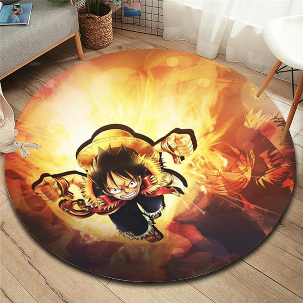 Cartoon One Piece Round Floor Mats for Living Room Bedroom Luffy Print ...