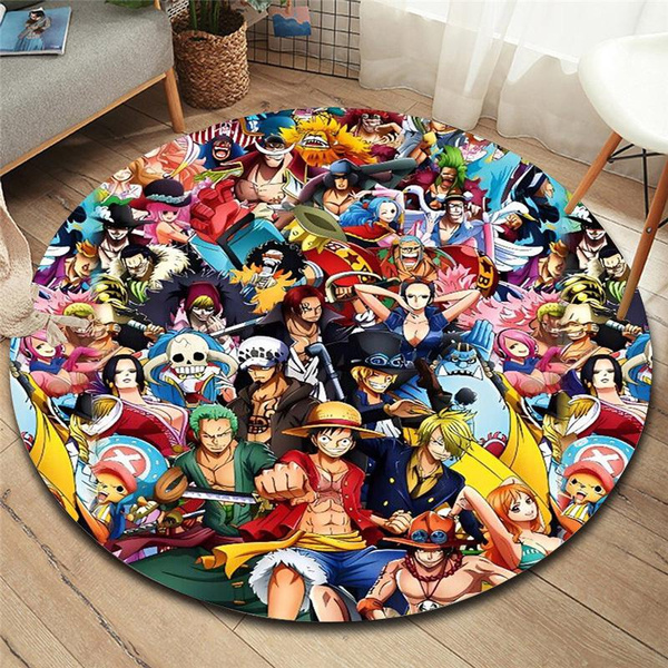 Cartoon One Piece Round Floor Mats for Living Room Bedroom Luffy Print ...