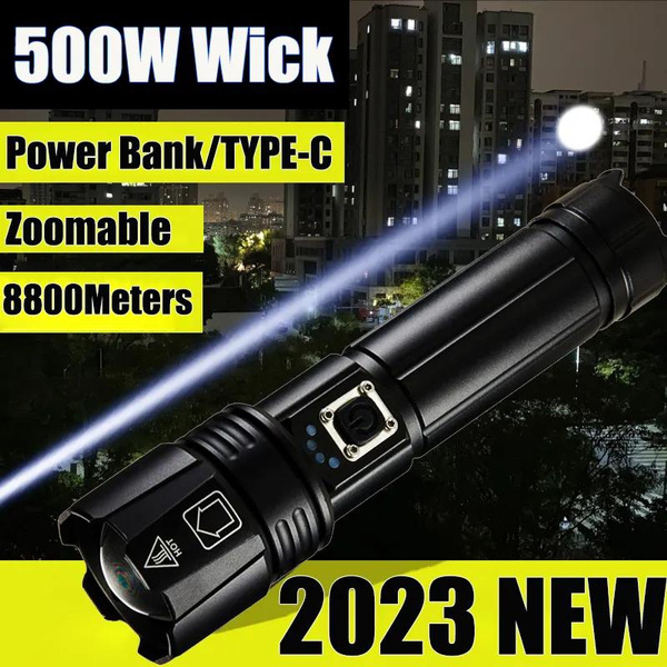 8800Meters Led Flashlight Rechargeable Torch TYPE-C Powerful Tactical ...