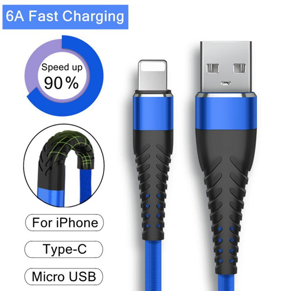 6A Fast Charge Data Cable Phone Charger Charging Cable for iPhone ...