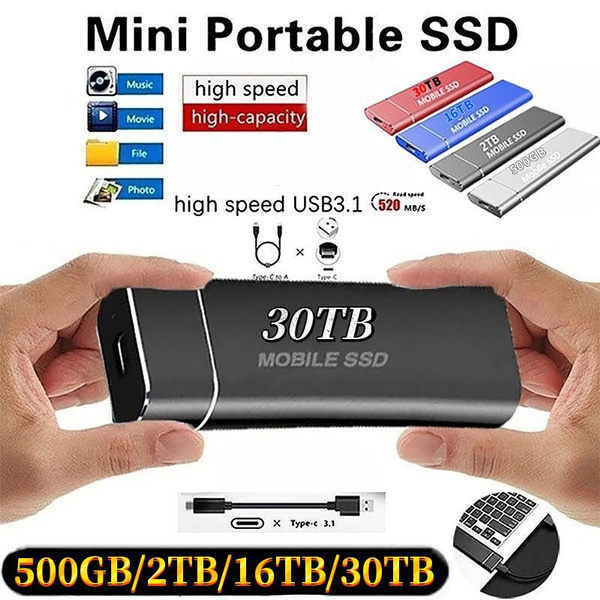 Mini Ssd Mobile Hard Disk Drive 30TB/16TB/2TB/500GB High Speed Mobile ...