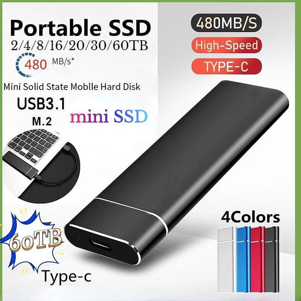 60TB/30TB/20TB/16TB/8TB/4TB/2TB Mini Portable SSD USB3.1 High Speed Mobile SSD Hard Disk ...