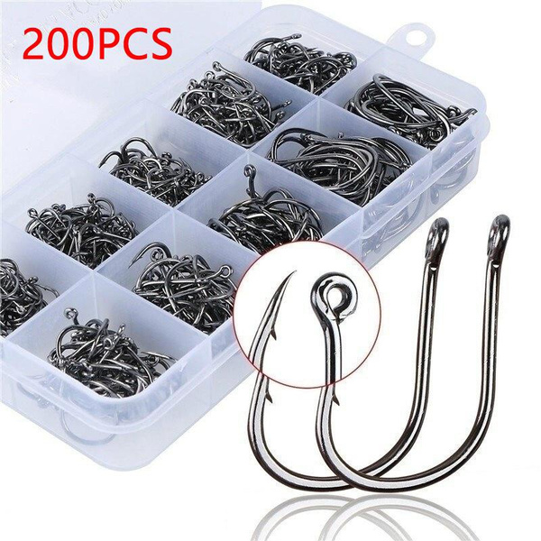200PCS Fishing Hooks Set High Carbon Steel Barbed Fish Hook for ...