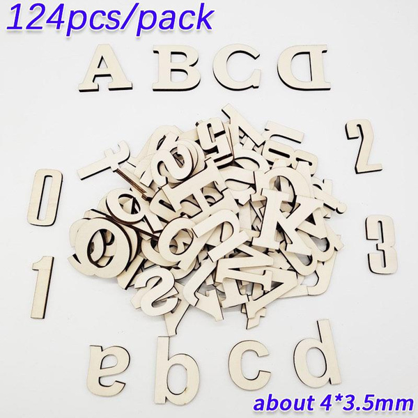 124pcs/pack Wooden 26 Uppercase and Lowercase Letters 0-9 Numbers Scene ...