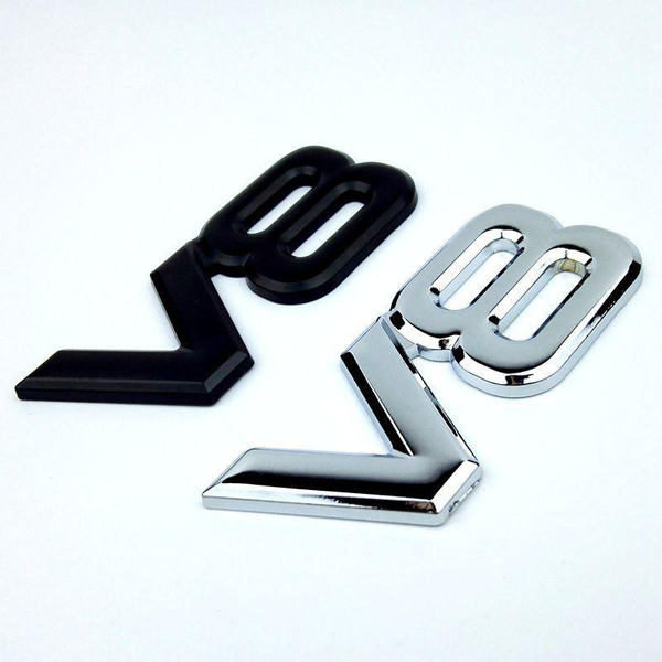 3D Metal Black Chrome Car Rear Trunk Fender Side Emblem Badge V8 ...