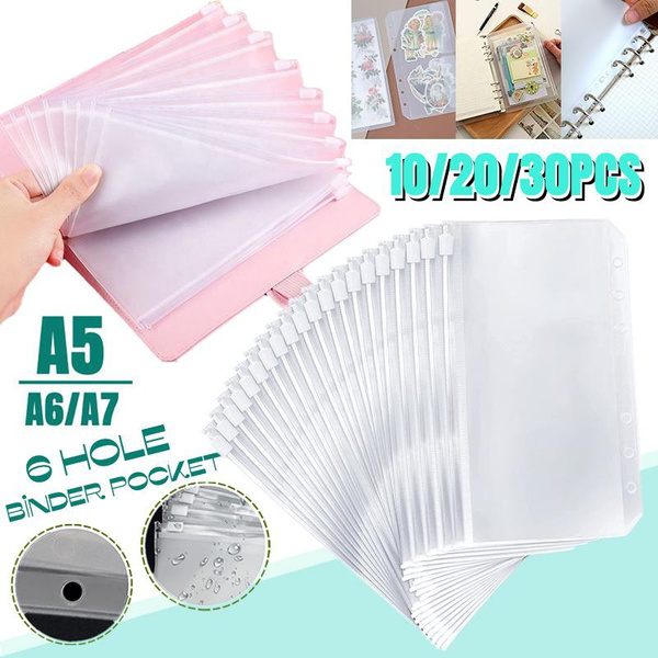 10/20/30PCS PVC 6Hole Binder Pocket Loose-Leaf Pocket Waterproof PVC ...