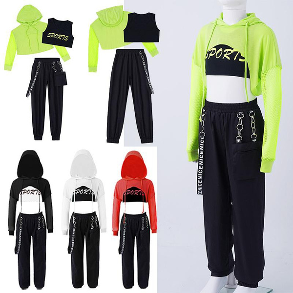 3Pcs Kids Girls Jazz Dance Outfits Costume Hip Hop Performance Hooded ...
