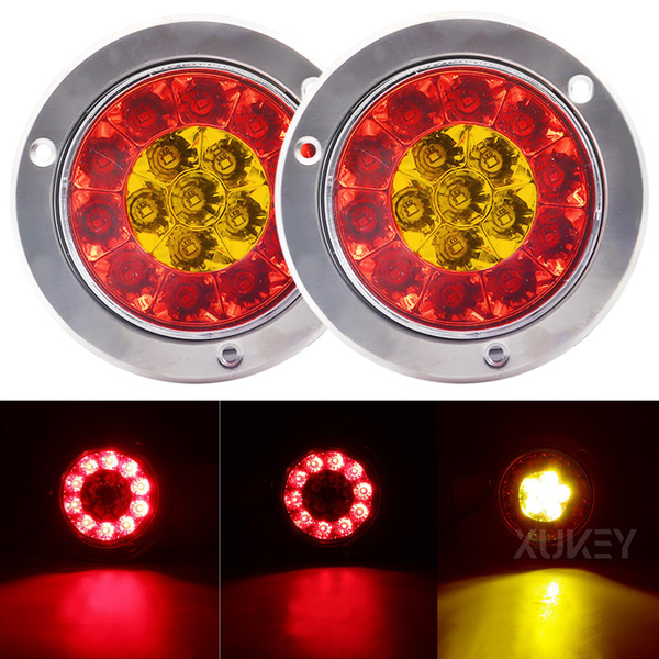 Pair 12V 24V Round LED Red Amber Tail Lamp Brake Rear Bumper Turn ...