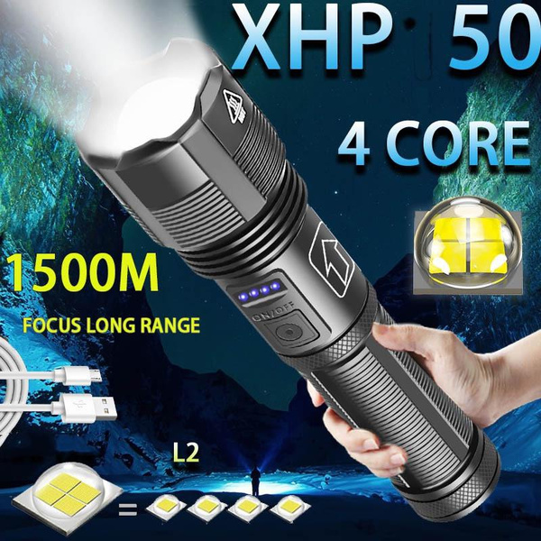 Powerful XHP50 LED Flashlight 4 Core LED USB Torch Lantern Zoom 18650 ...