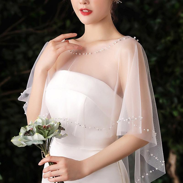 Wedding Wrap Capes Soft Tulle Shawls and Wraps with Beads Bridesmaid ...