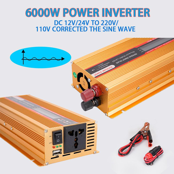 6000W Car Inverter Converter Modified Sine Wave Power DC 12/24V To AC ...