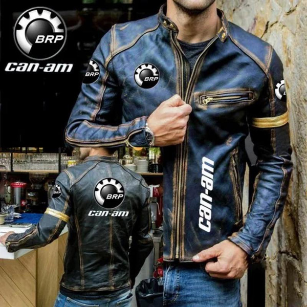 Men faux leather Jacket Autumn Spring Fashion BRP Can-am Motorcycle ...