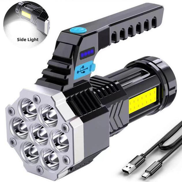 Portable 4 Gears 7 LED Flashlight COB Side Light Bright Powerful USB ...