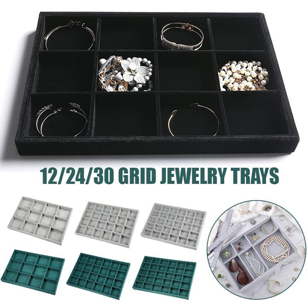 12/24/30 Grid Big Stackable Velvet Jewelry Organizer Tray for Drawers ...
