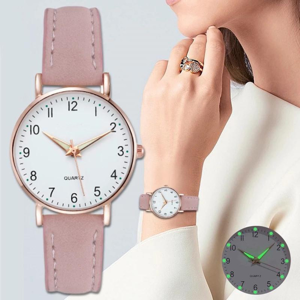 Women Watches Luminous Leather Bracelet Simple Watch Elegant Fashion ...
