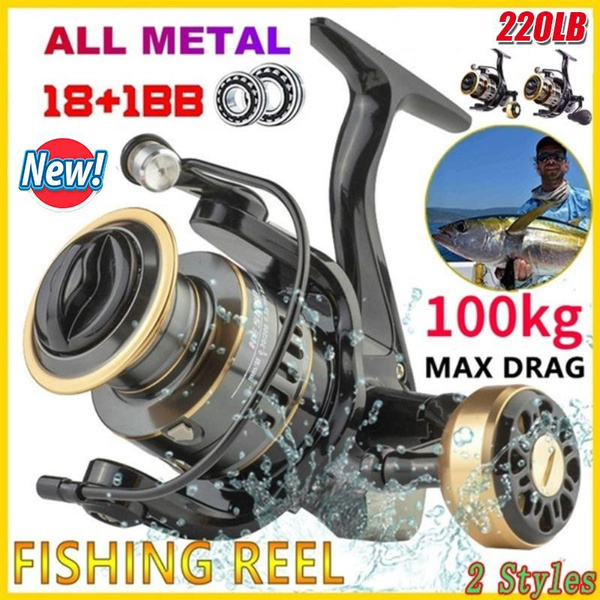 2023 New Upgrade Max Drag 100kg(220LB) Fishing Reel with 19BB 5.2:1 Metal Spool Spinning Wheel ...