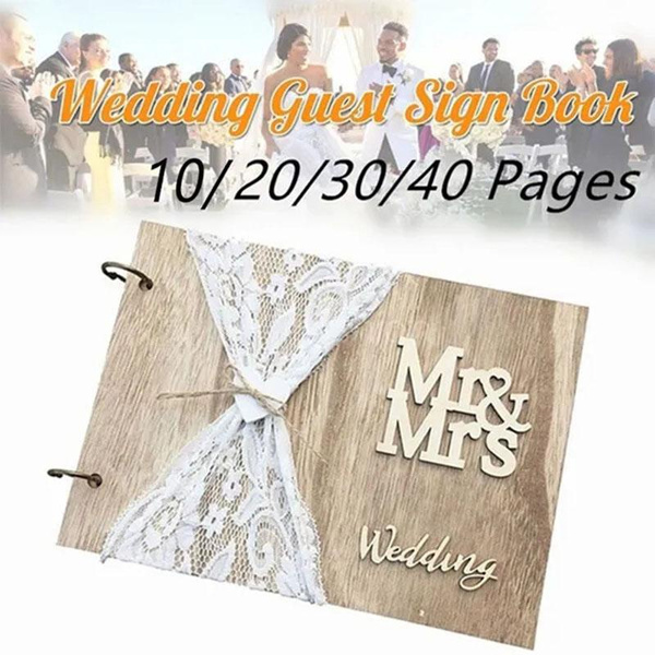 20/30/40 Pages Wooden Lace Wedding Guest Book Rustic Mr./Mrs.Couple ...