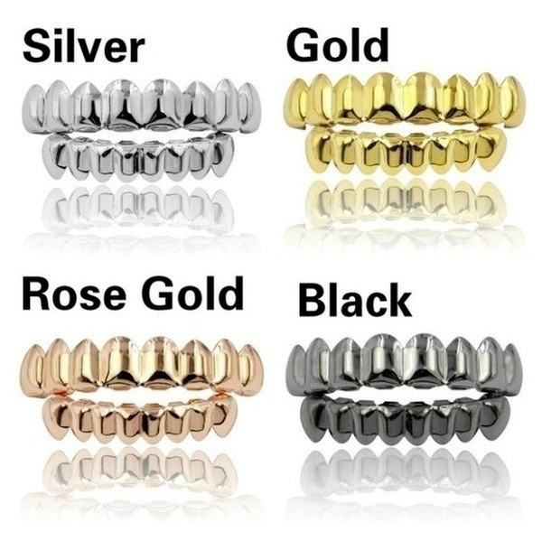 Pure Copper Plated Gold/ Silver/ Black/ Rose Gold Teeth Grillz Hip Hop ...