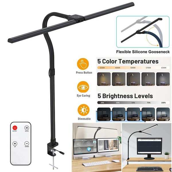 Double Head LED Desk Lamp 24W Architect Desk Lamp with Clamp and Remote ...