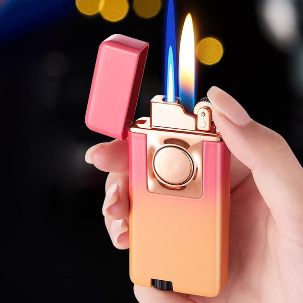 New Gradient Color Dual Fire Switch Gas Lighter Men Cigarette Lighter ...