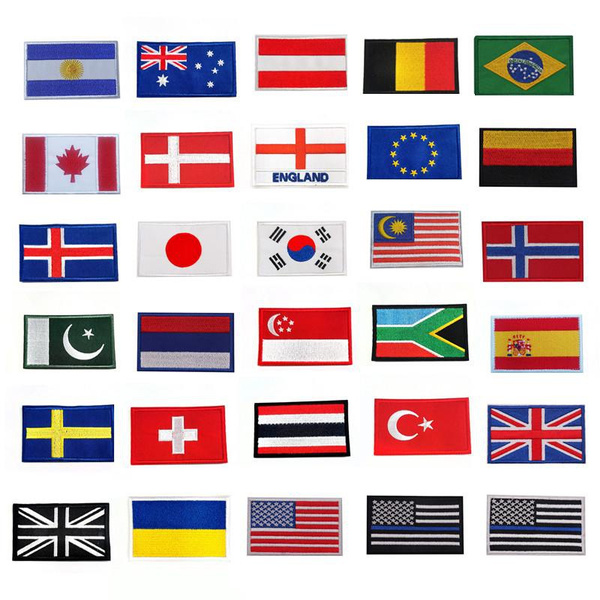 Country Flags Patch Iron on Sew on Patches Embroidered National Badges ...