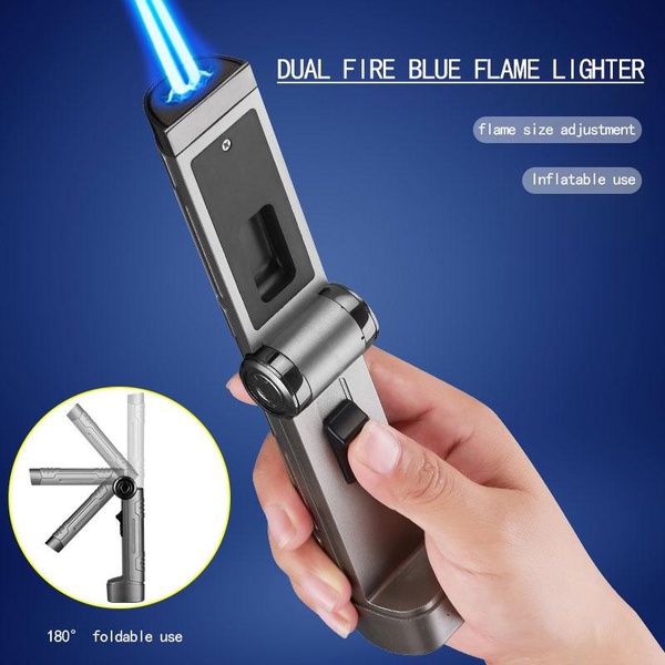 Novel Double Jet Gas Lighter Torch Cigar Spray Gun Lighters Foldable ...