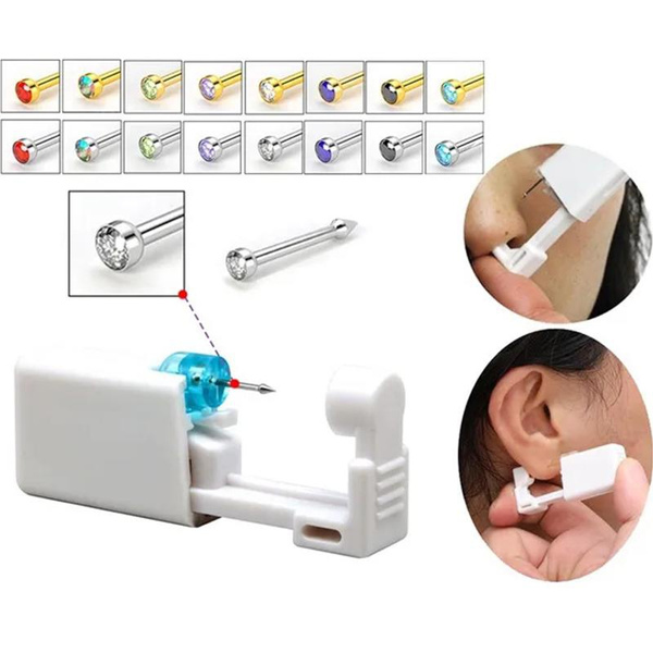 2pc/set Disposable Nose Ear Piercing Kit with 1 Nose Studs No Pain ...