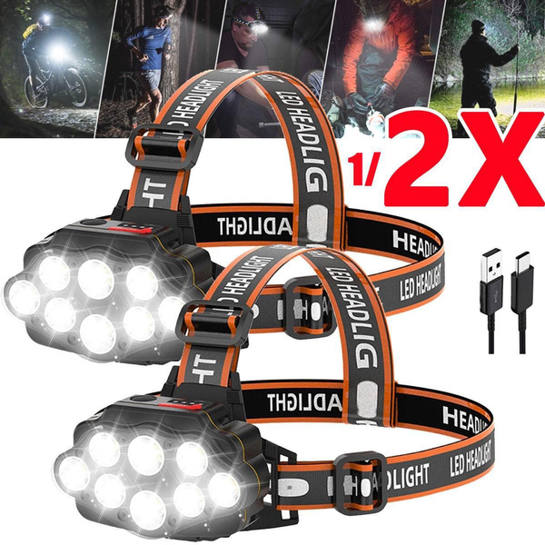 4 Modes 8 LED Rechargeable Headlamp Waterproof USB Long Shoot Headlight ...