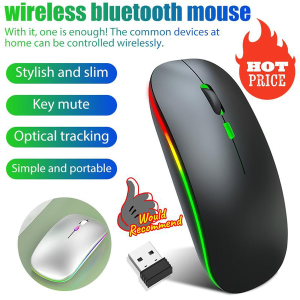 Wireless Computer Mouse USB Rechargeable RGB Office Mice Dual Mode 2.4G ...