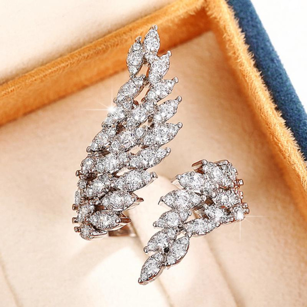 Creative Design Micro Pave Cubic Zirconia Angel Wing Open Ring for ...