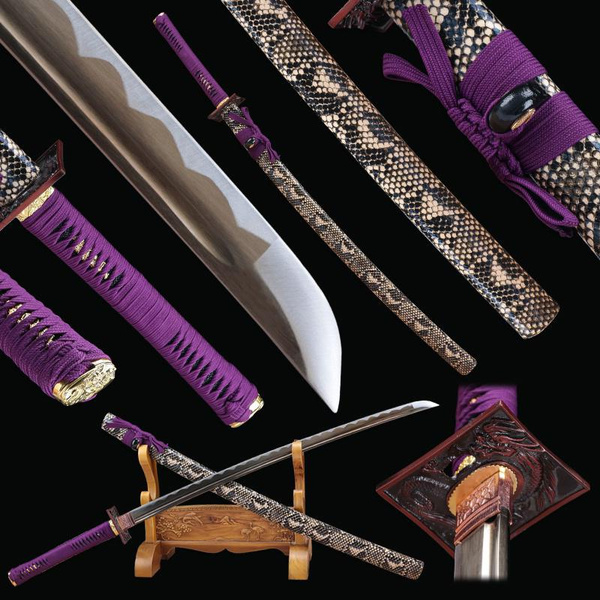 Hand-forged Full Tang Battle Ready Sword Imitation Snake Skin Scabbard ...