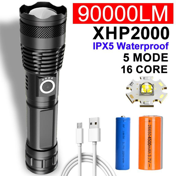 Rechargeable Tactical Flashlight Powerful XHP50 High Lumens Super ...