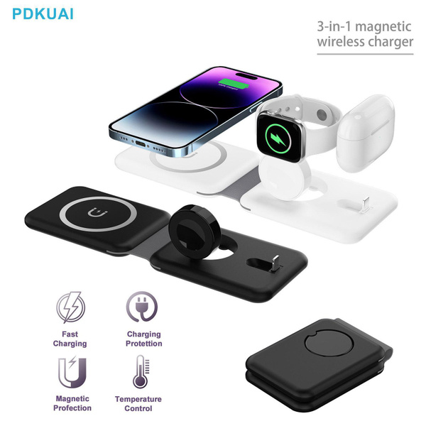 PDKUAI 3-in-1 Magnetic Wireless Charger 15W Fast Charging Dock Station ...